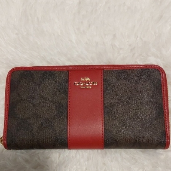 Coach | Bags | Coach Red And Brown Signature Wallet | Poshmark
